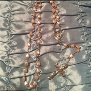 Jewelry | Rosary Cross Blush Pink Hearts Vintage Jesus Cross | Poshmark